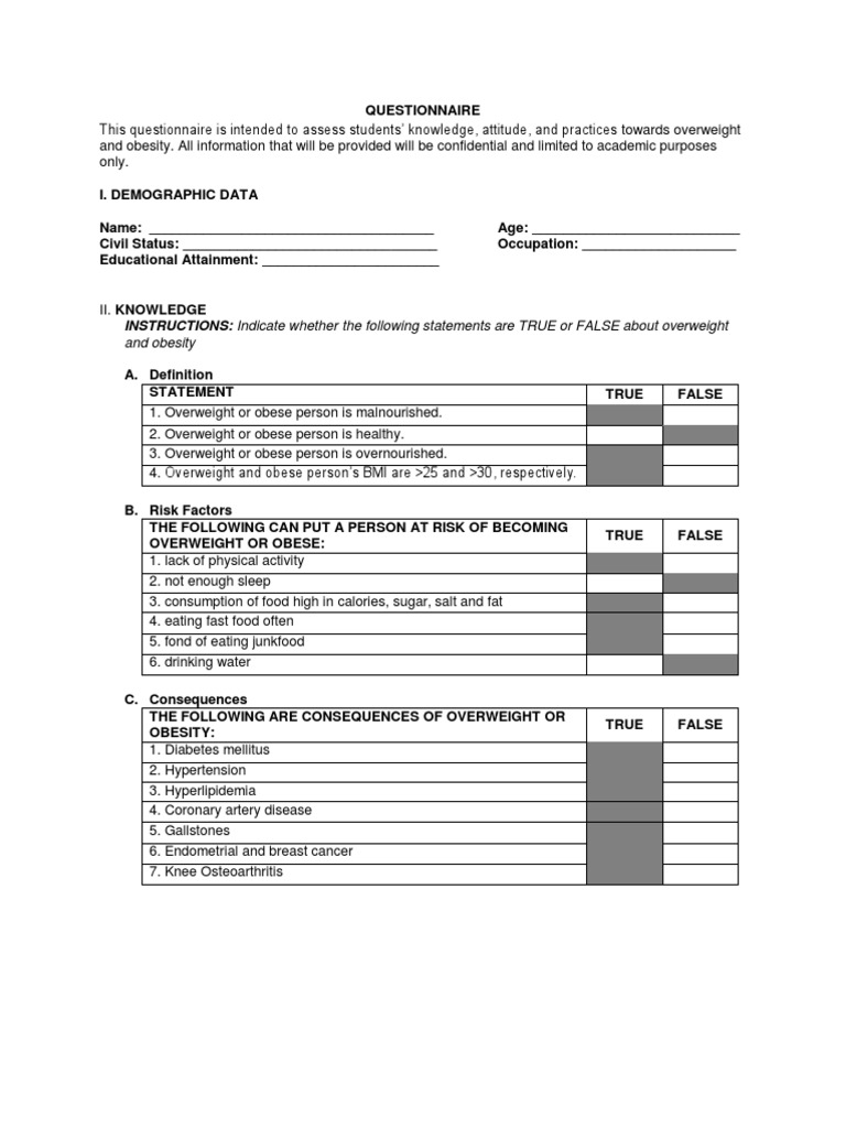Questionnaire | Obesity | Dieting