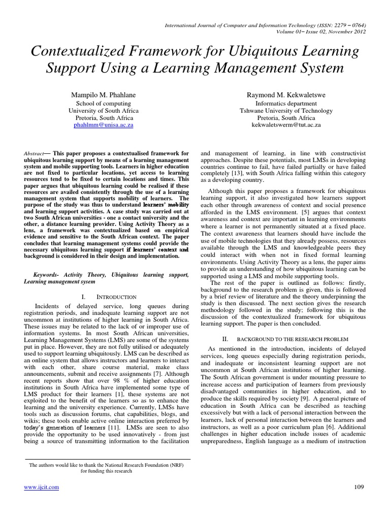 Contextualized Framework For Ubiquitous Learning Support Using A ...