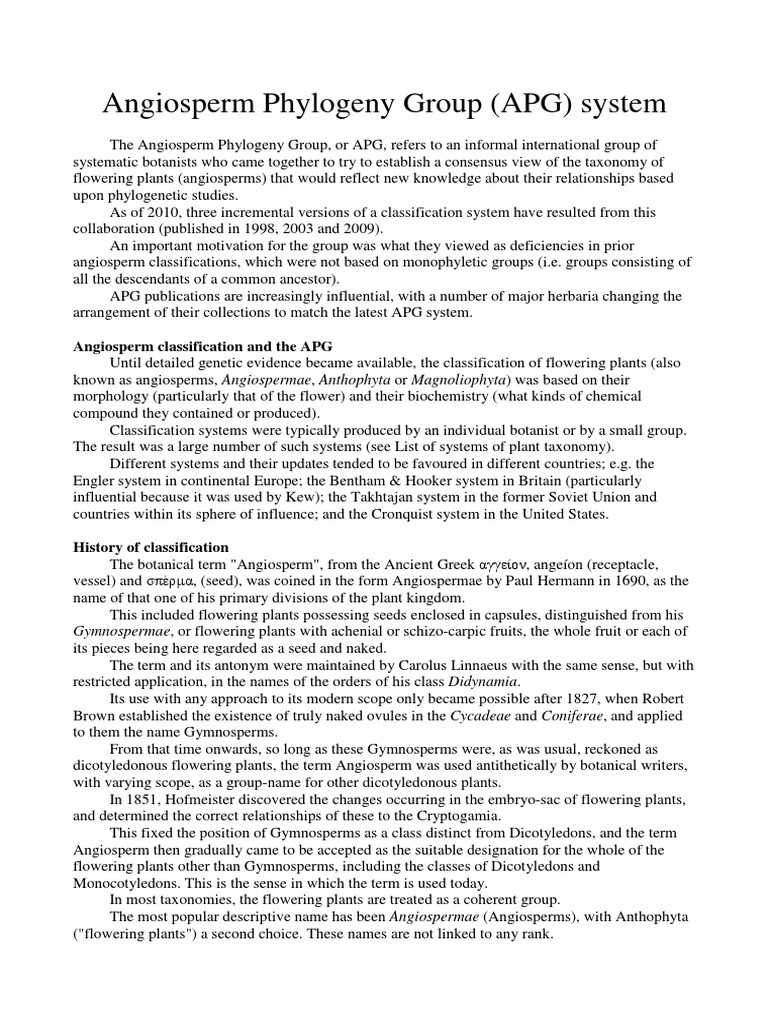 Angiosperm Phylogeny Group (APG) System | PDF | Biological ...