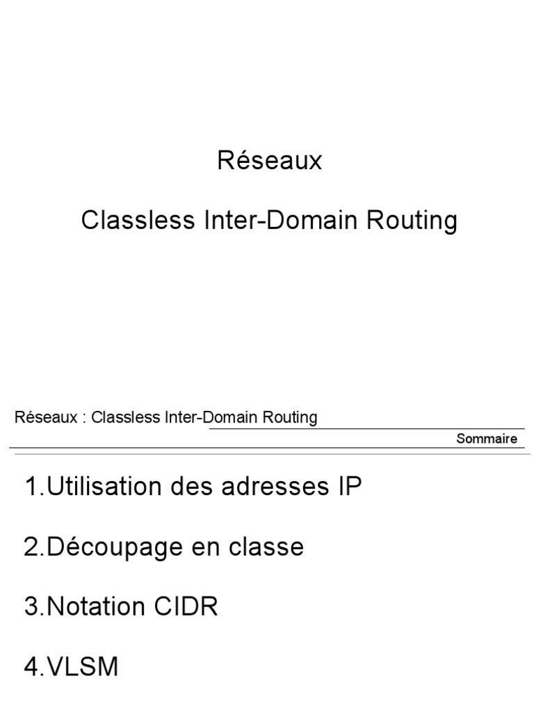Comprendre le CIDR et le VLSM en Réseaux | PDF | Adresse IP ...