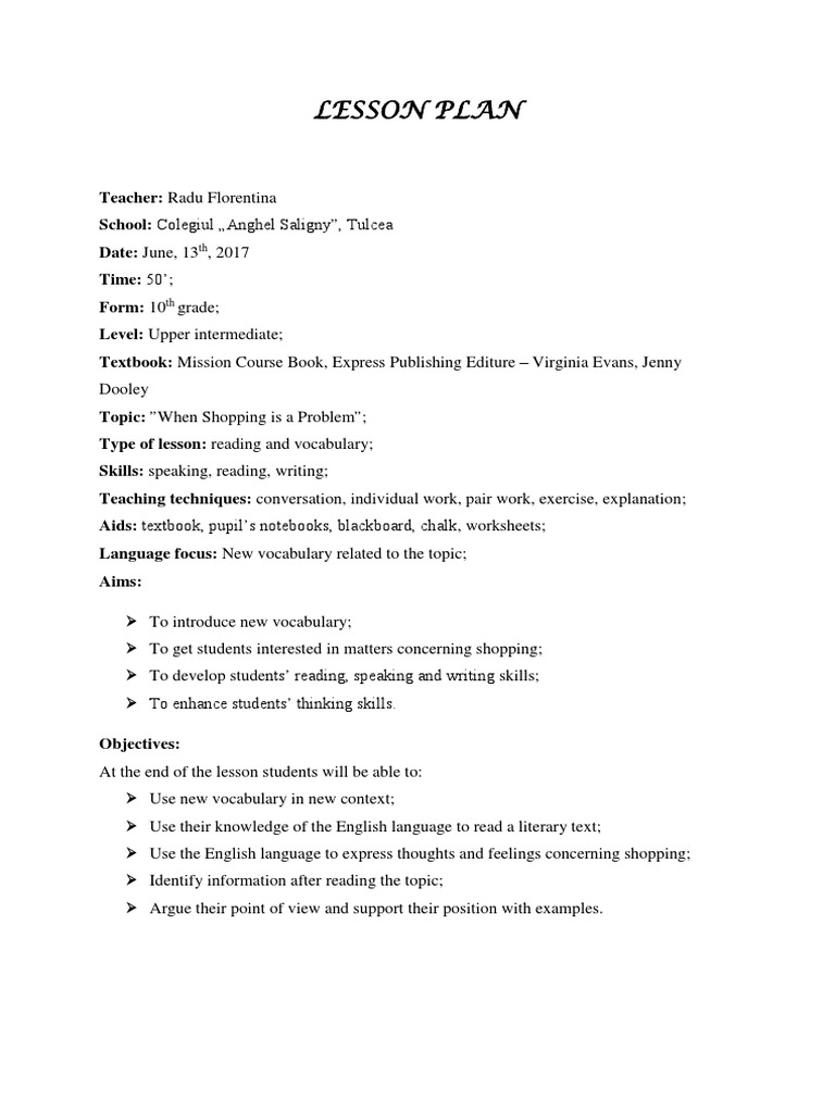 Lesson Plan | PDF | Reading Comprehension | Reading (Process)