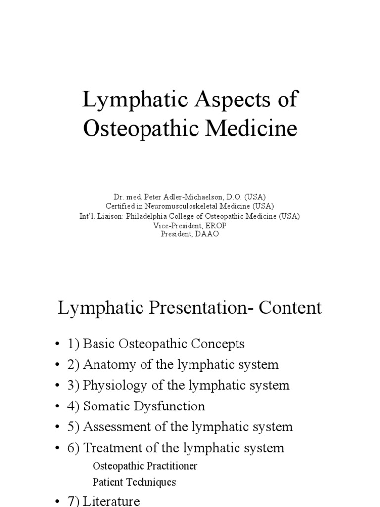 Lymphatic Aspects of Osteopathic Medicine - Peter Adler-Michaelson, D.O ...