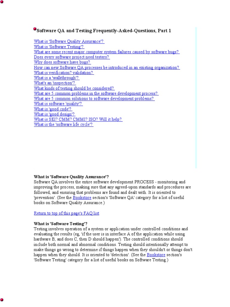 Software Qa And Testing Frequently Asked Questions Part 1 What Is