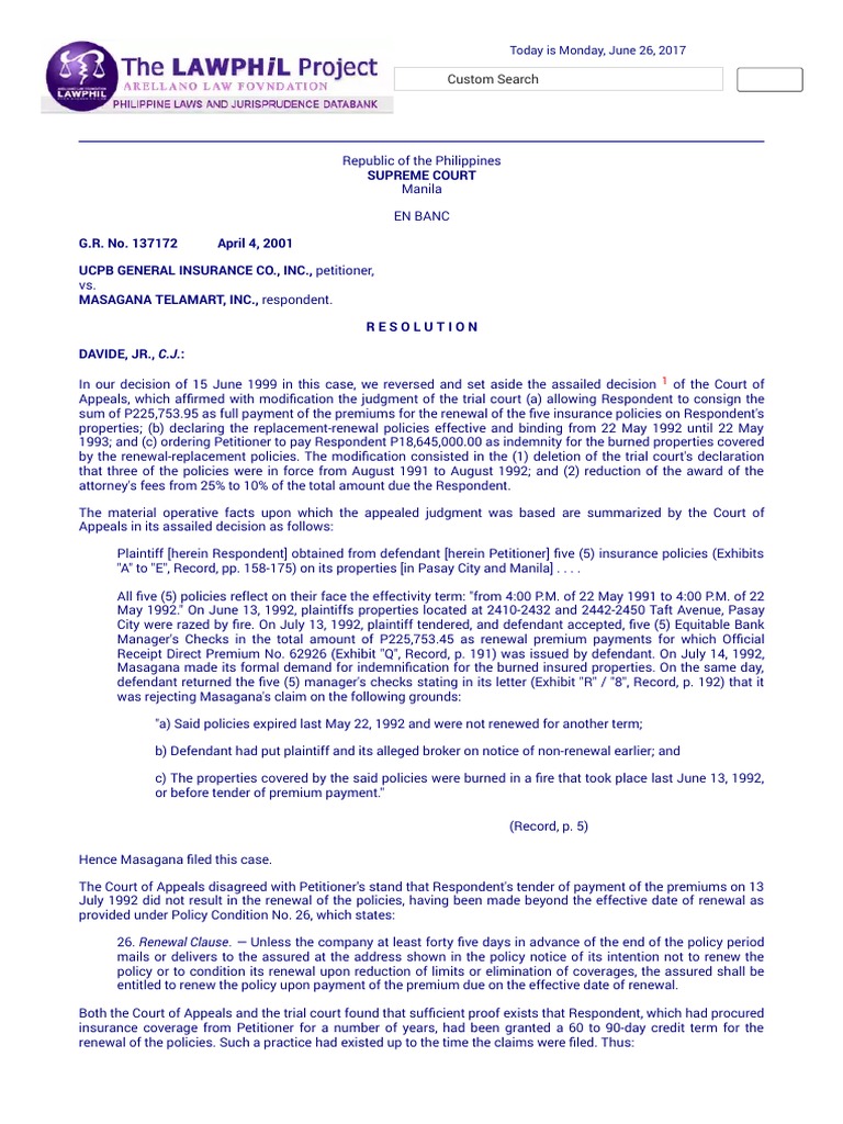 Insurance Ucpb 356 Scra 307 | PDF | Estoppel | Insurance