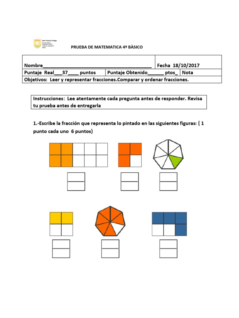 Prueba de Matematt Fracciones | PDF