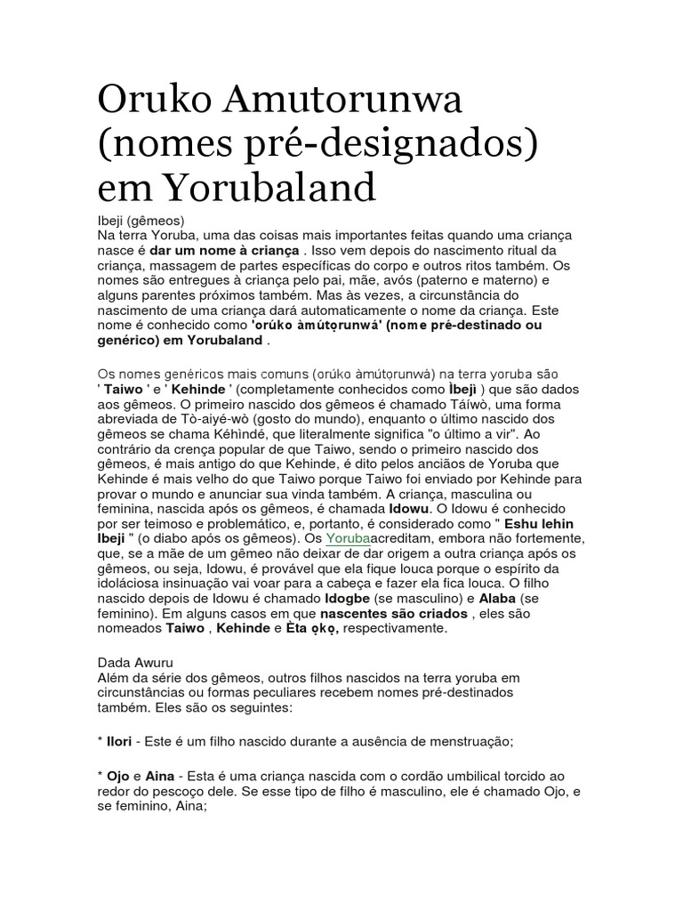Oruko Amutorunwa | PDF