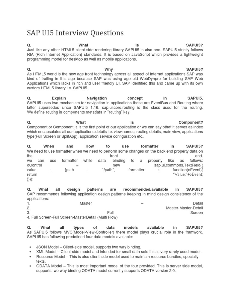 SAP UI5 Interview Questions | PDF | Model–View–Controller | Rich Internet Application