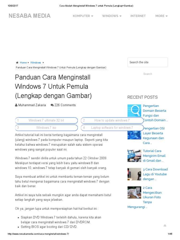 Cara Mudah Menginstall Windows 7 Untuk Pemula (Lengkap+Gambar) | PDF ...