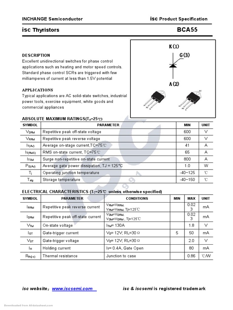 BCA55 Thyristor Datasheet (Finglai SSR ASH-C-80DA) | Electronic ...