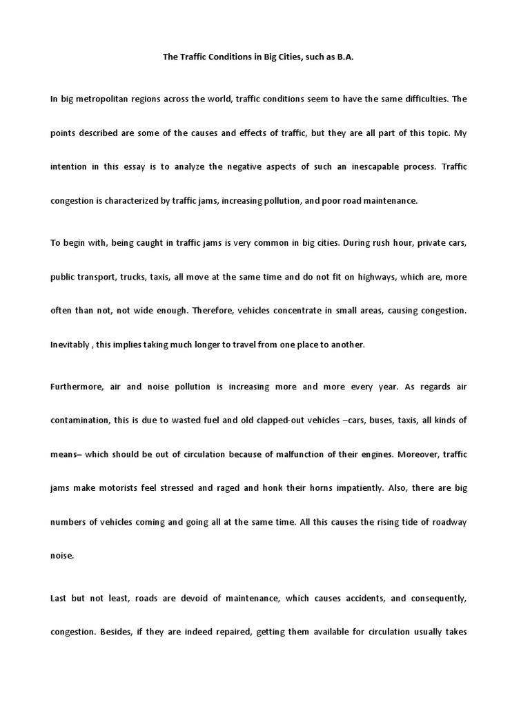 Essay On The Traffic Conditions in Big Cities | PDF | Traffic ...