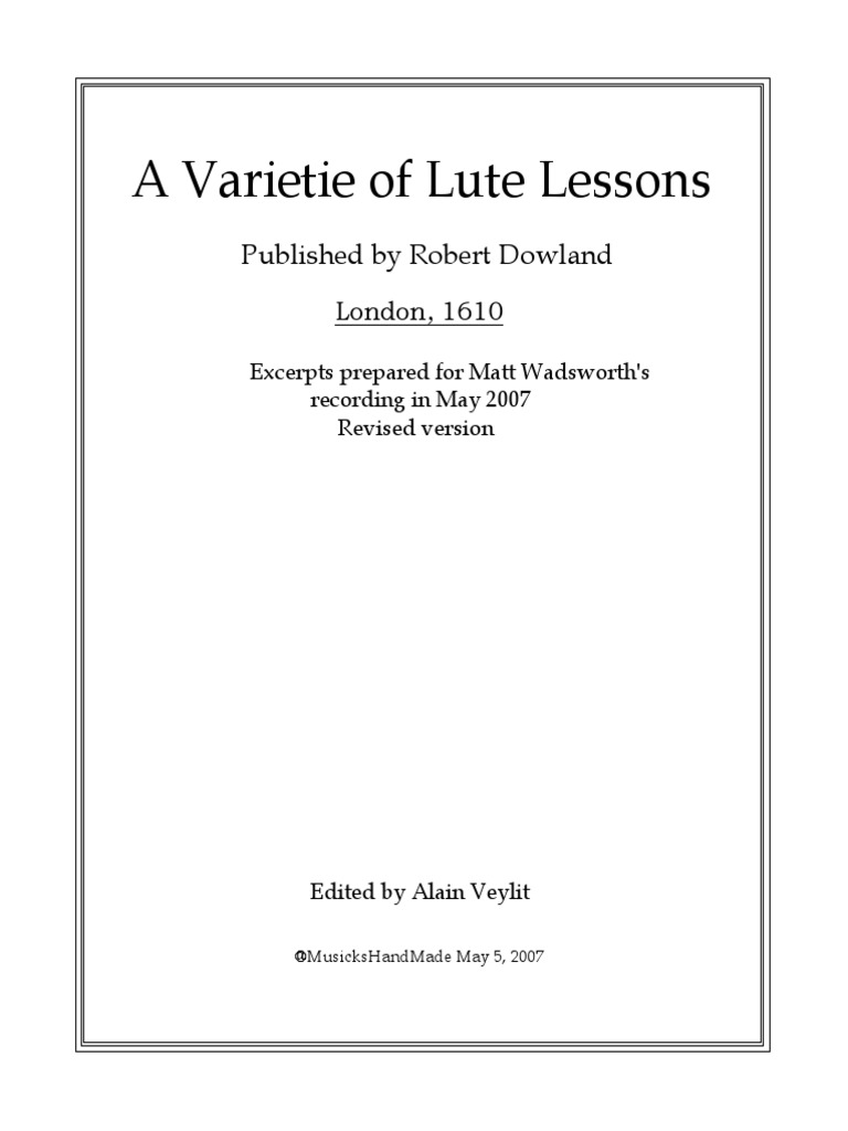 A Varietie of Lute Lessons (1610) | PDF | Transport