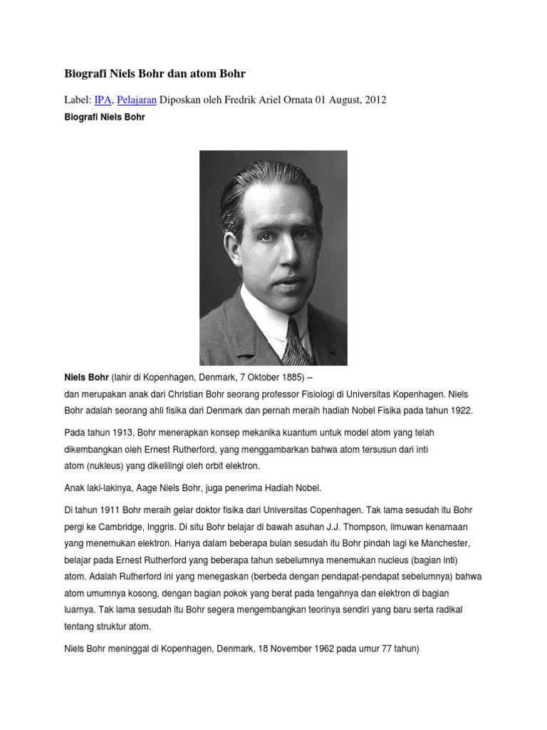 Biografi Niels Bohr Dan Atom Bohr | PDF