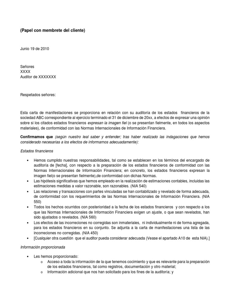 Modelo Carta de Representación | PDF | normas internacionales de ...
