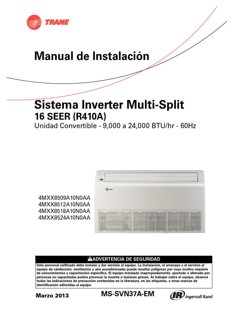 MS-SVN37A-EM Manual Instalacion Piso Techo Multi Split Inverter Trane | PDF | Caldera | Aire ...