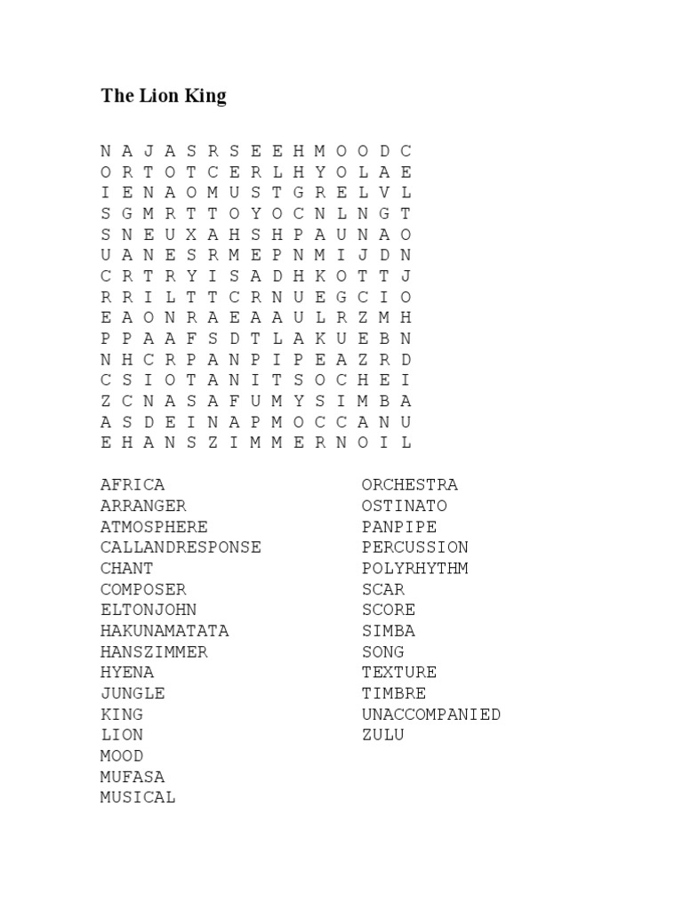 The Lion King Word Search | PDF