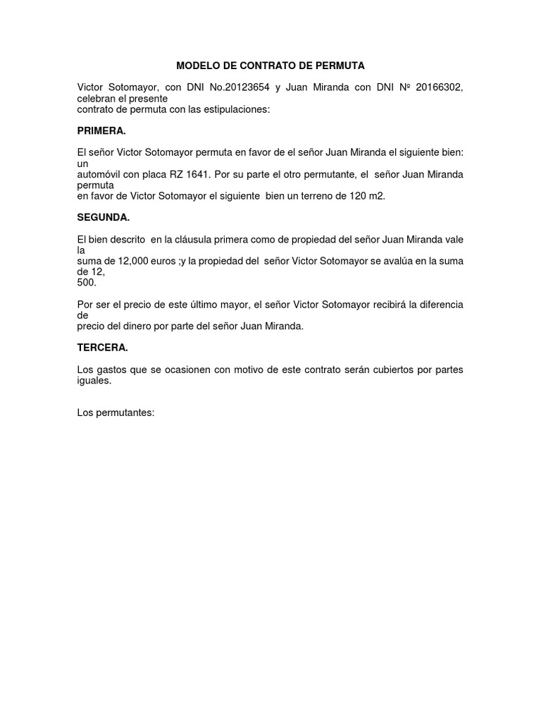 Modelo de Contrato de Permuta | PDF