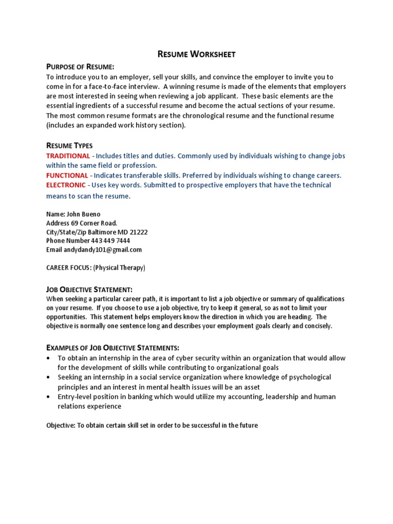 Hip Csit 101 Resume Assignment Student Worksheet 1 | PDF | Résumé ...