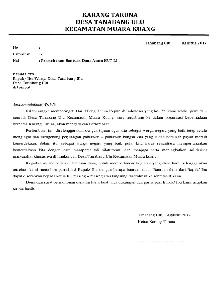 Contoh Surat Permohonan Dana 17an | PDF