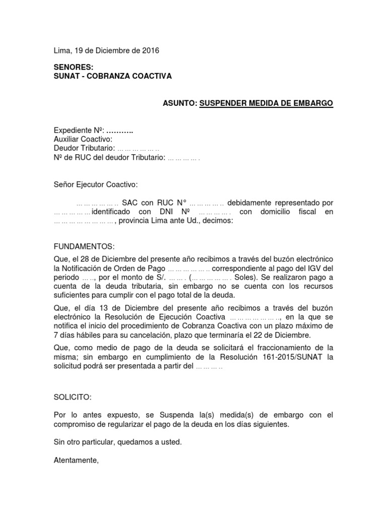 Solicitud de Suspensión de Embargo | PDF