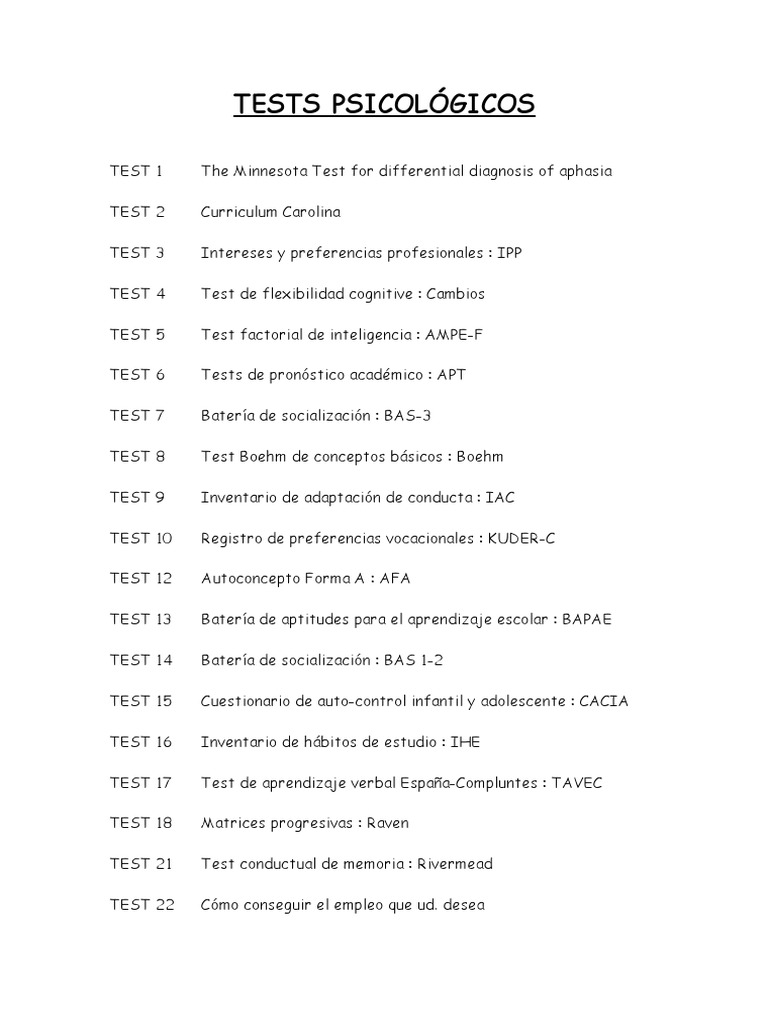 Tests Psicologicos | PDF | Escala de inteligencia para adultos de ...