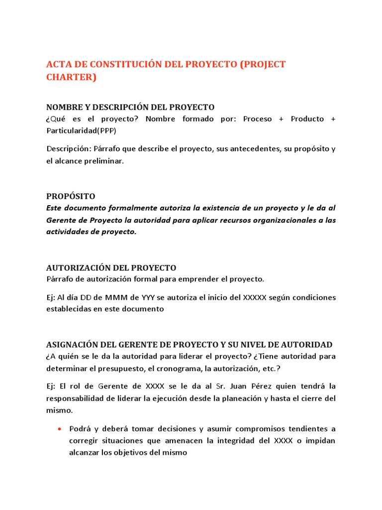 Project Charter Plantilla PDF | PDF | Presupuesto | Economias