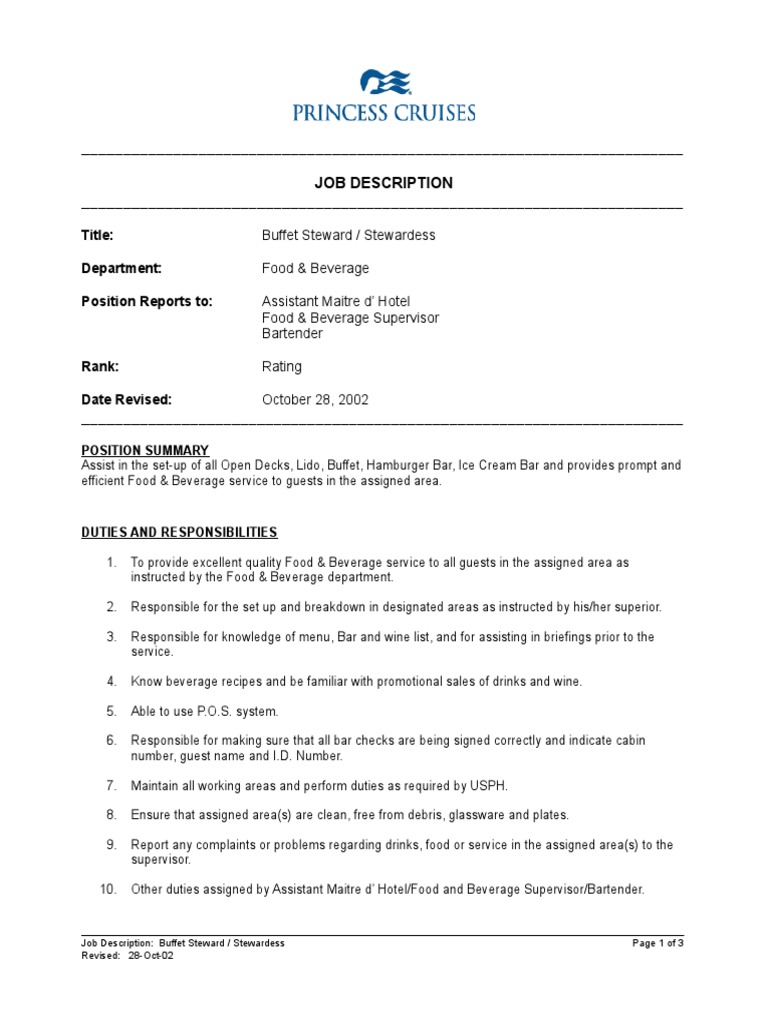 Buffet Steward | PDF | Bar | Flight Attendant