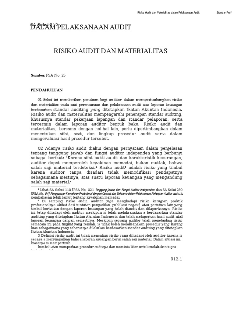 Risiko Audit dan Materialitas PSA 25 | PDF