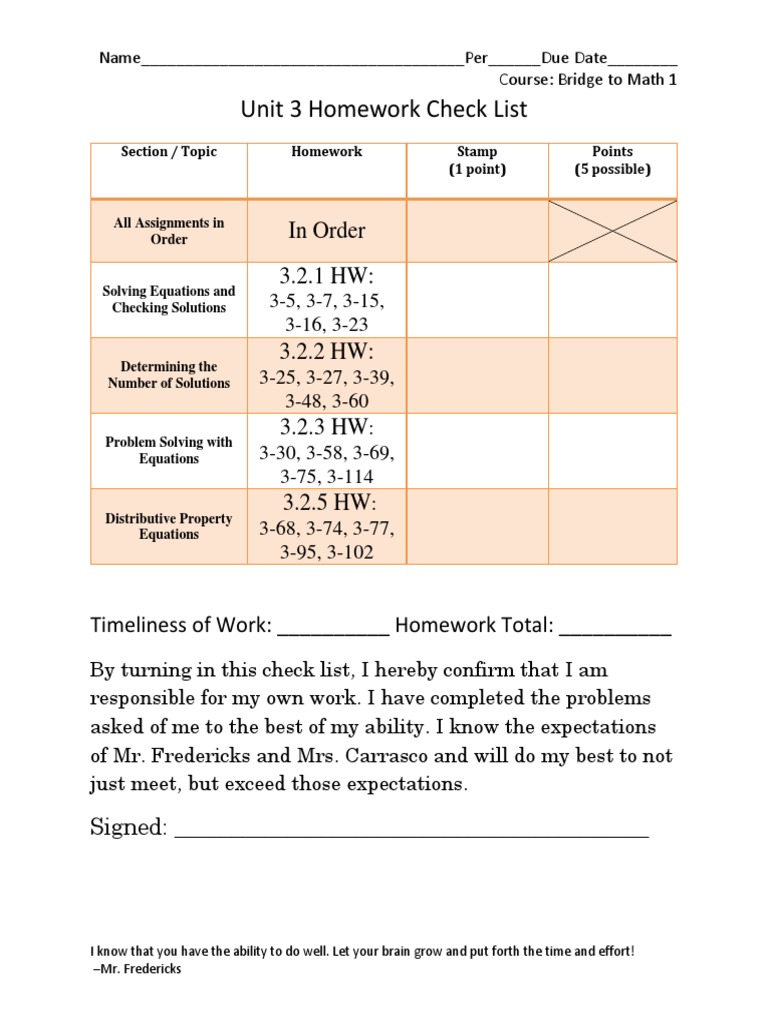 Unit 3 HW Check List | PDF