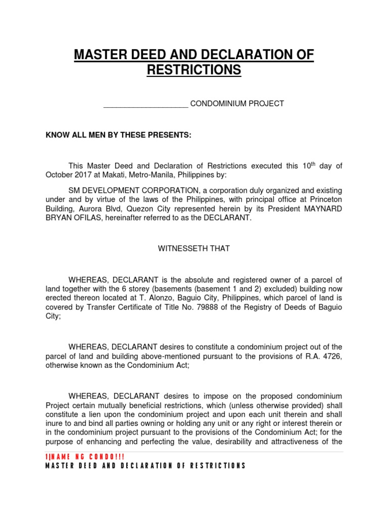 Master Deed & Restrictions for Condo | PDF | Condominium | Ownership