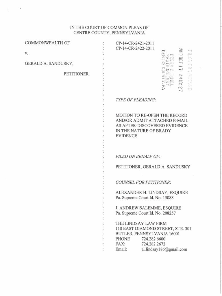 Sandusky Motion To Reopen The Record | PDF