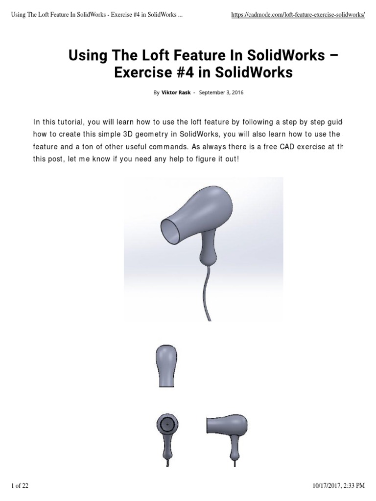 Using The Loft Feature in SolidWorks - Exercise #4 in SolidWorks - CAD ...