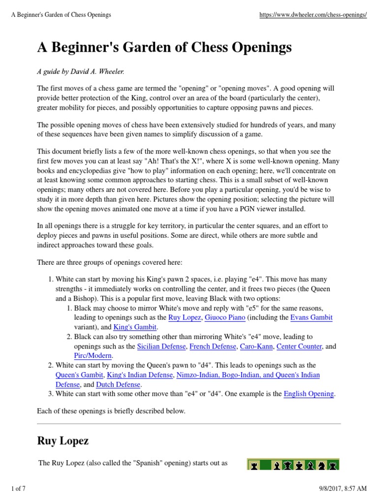 A Beginner's Garden of Chess Openings | PDF | Chess Openings ...