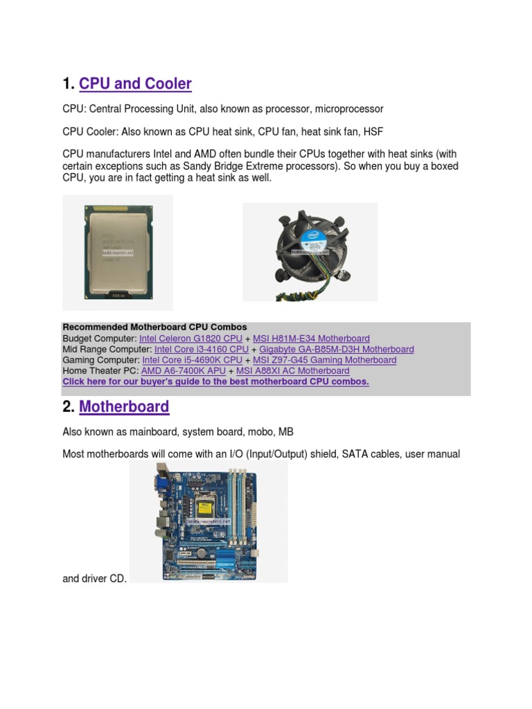CPU and Cooler: Recommended Motherboard CPU Combos | Download Free PDF ...