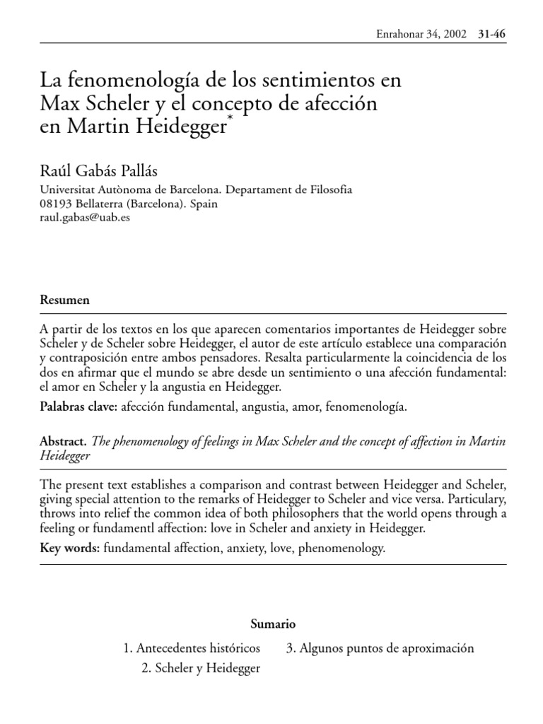 La Fenomenologia de Los Sentimientos Max Scheler | PDF | Martin ...
