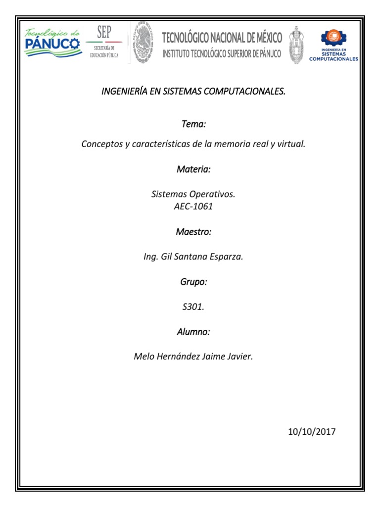 Reporte Conceptos y Características de La Memoria Real & Virtual. | PDF ...