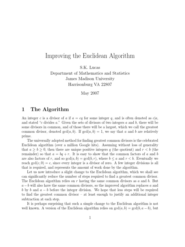 Improving The Euclidean Algorithm | PDF | Numbers | Discrete Mathematics