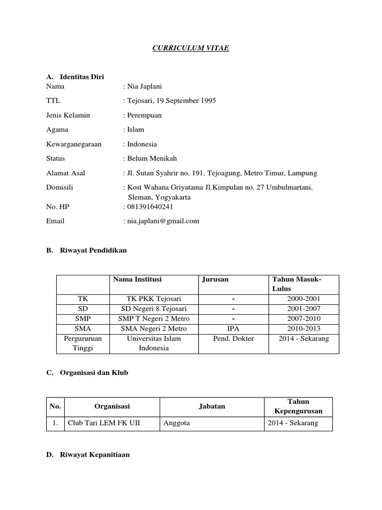 CV Nia Japlani | PDF