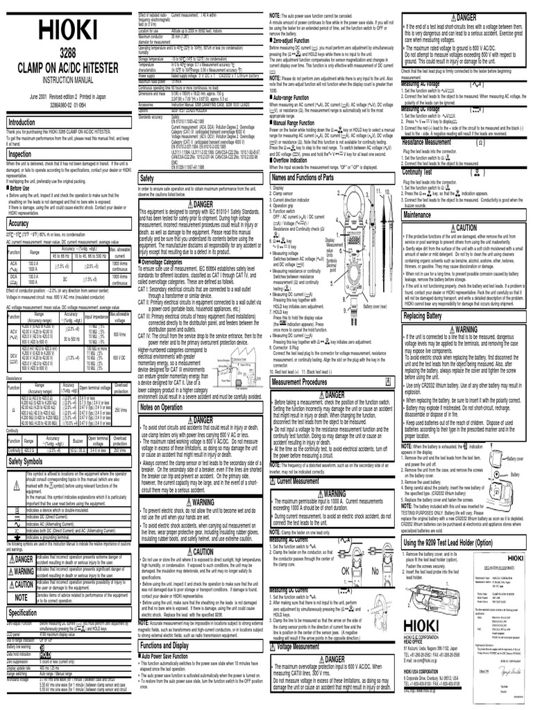 HIOKI 3288 Manual | Battery (Electricity) | Electrical Connector