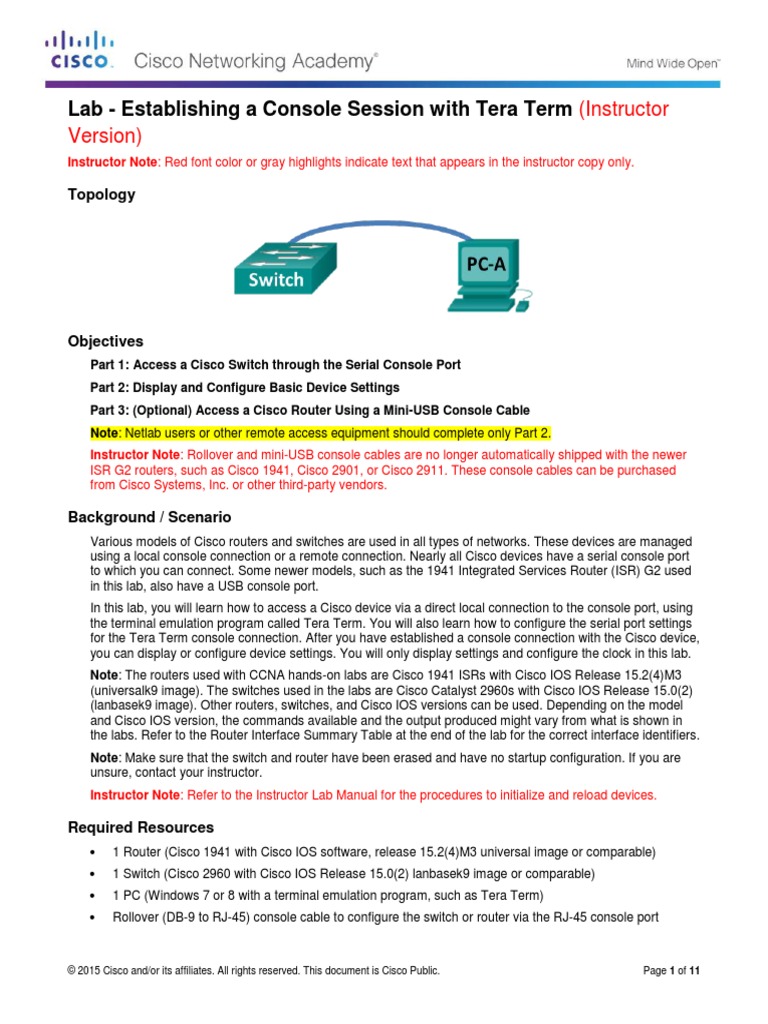 2.1.4.7 Lab - Establishing A Console Session With Tera Term - ILM PDF ...