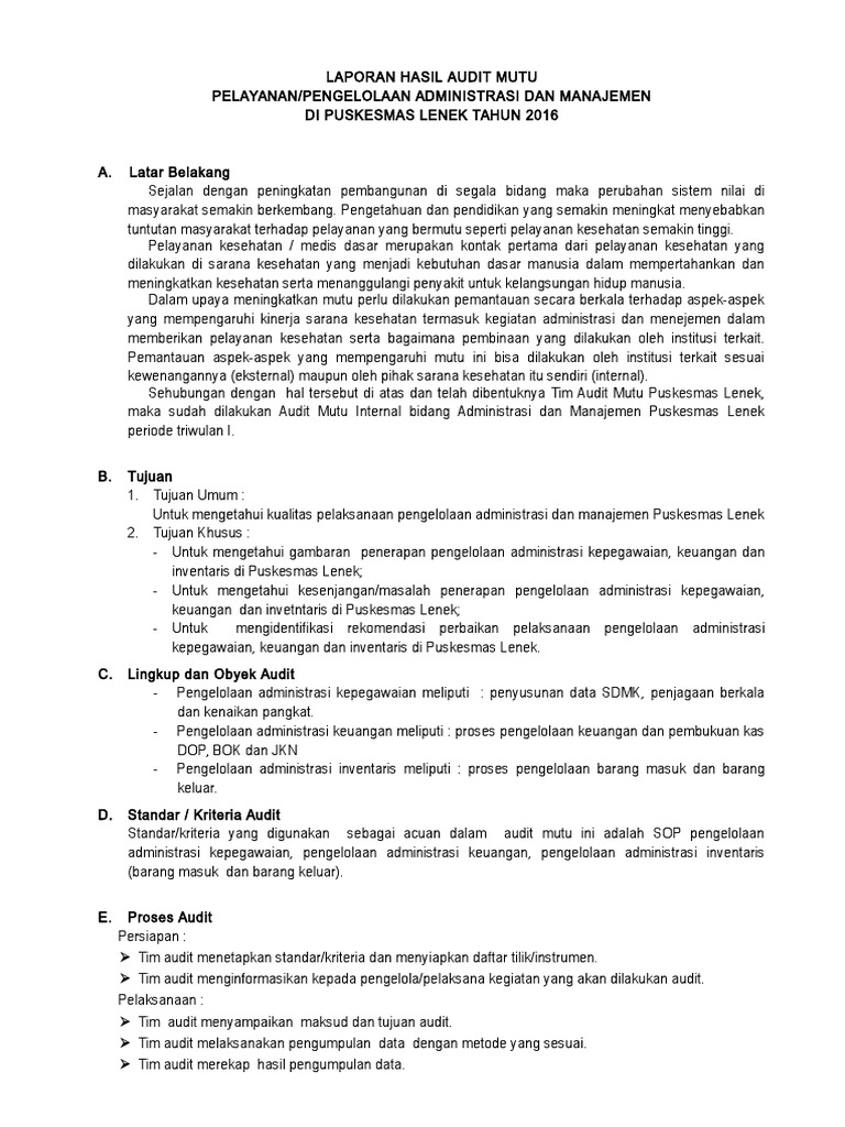 3.1.4.3 Laporan Hasil Audit Internal | PDF