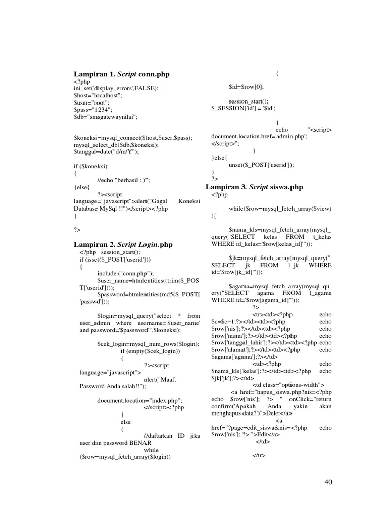Lampiran 1. Script Conn - PHP | PDF | Sql | Software Development