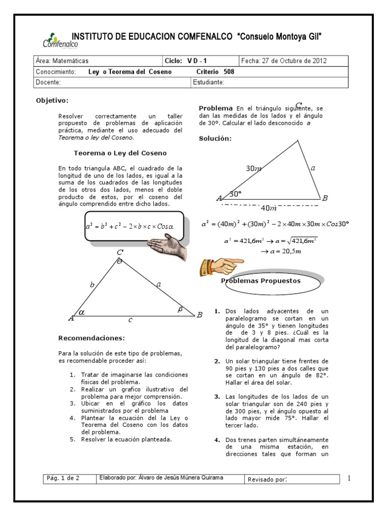 Teorema Del Coseno | PDF | Triángulo | Enseñanza de matemática