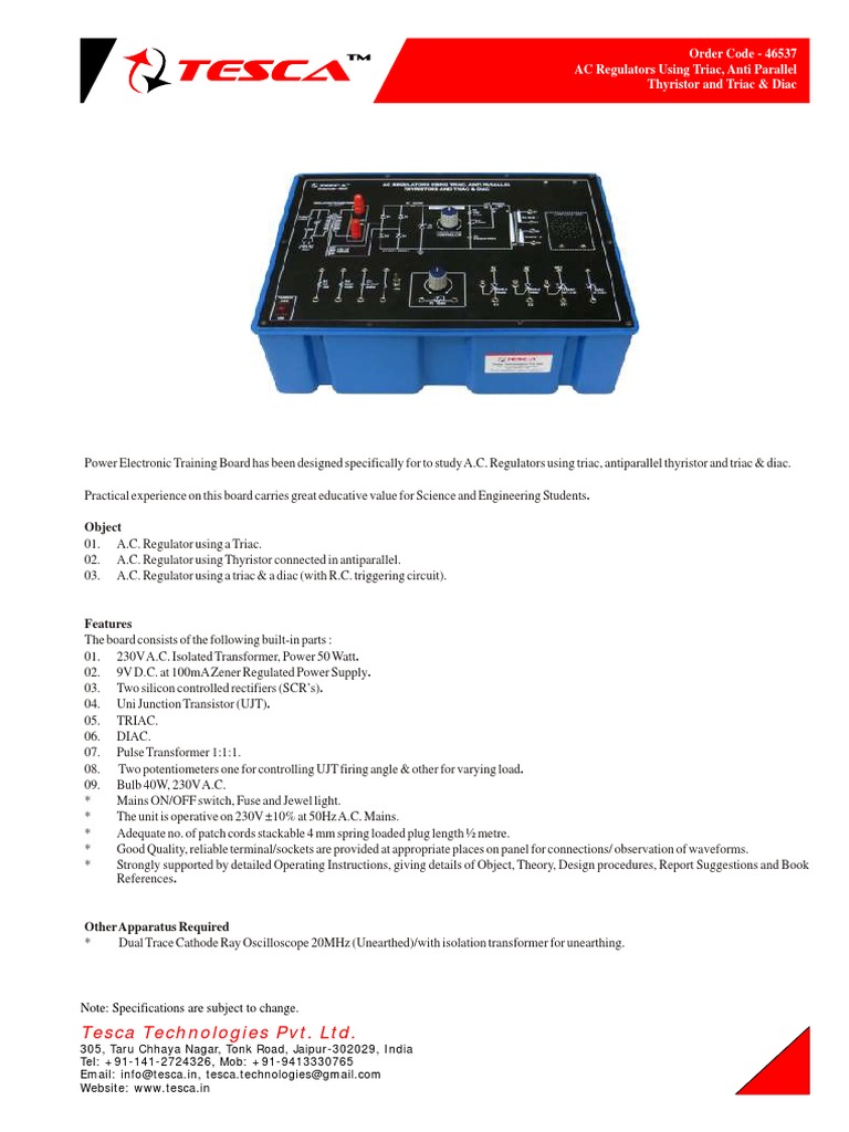 Ac Regulators Using Triac Anti Parallel Thyristor PDF | PDF