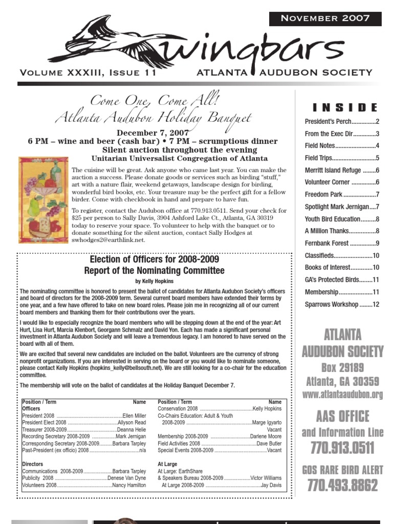 Volume XXXIII, Issue 11 Atlanta Audubon Society | PDF | Conservation ...