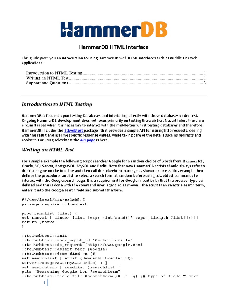 Hammerdb HTML Interface: Introduction To HTML Testing | PDF | Html ...