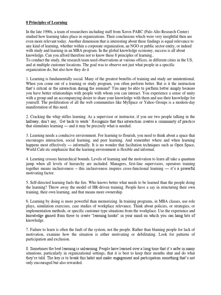 8 Principles of Learning | PDF | Motivation | Motivational