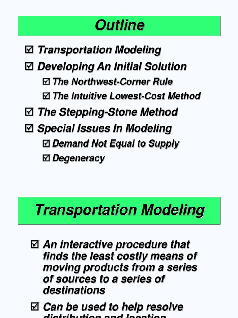 Outline: Transportation Modeling Developing An Initial Solution | PDF ...
