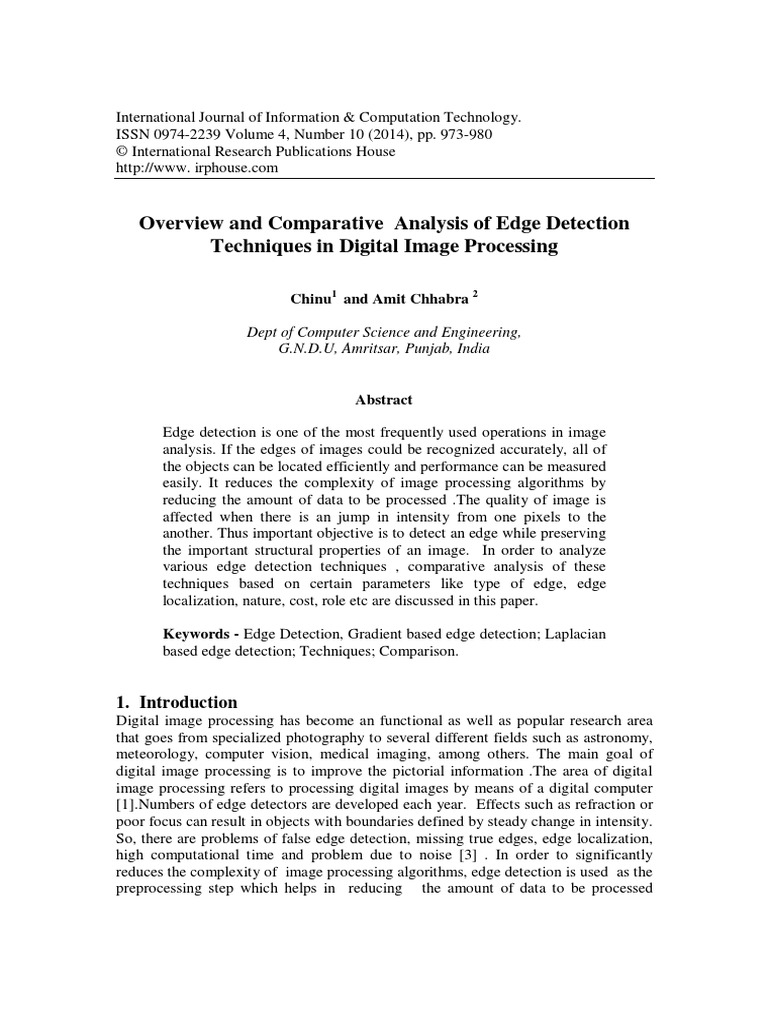 Overview and Comparative Analysis of Edge Detection Techniques in Digital Image Processing | PDF ...