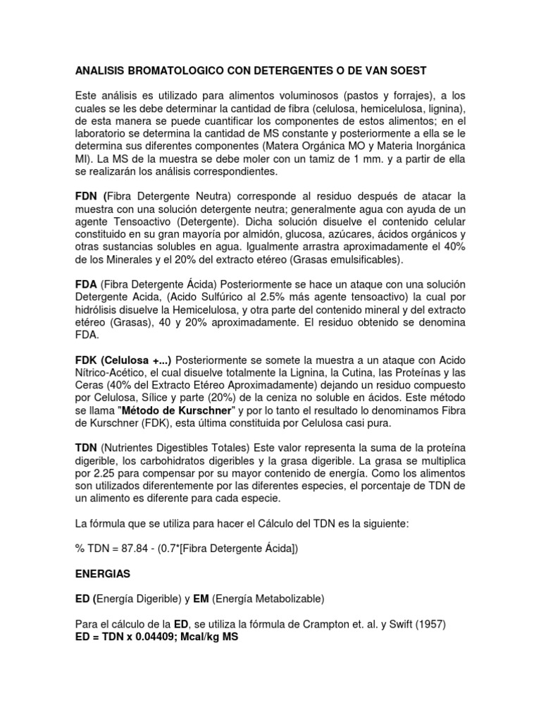 Van Soest Analisis Bromatologico | PDF | Lignina | Fibra dietética