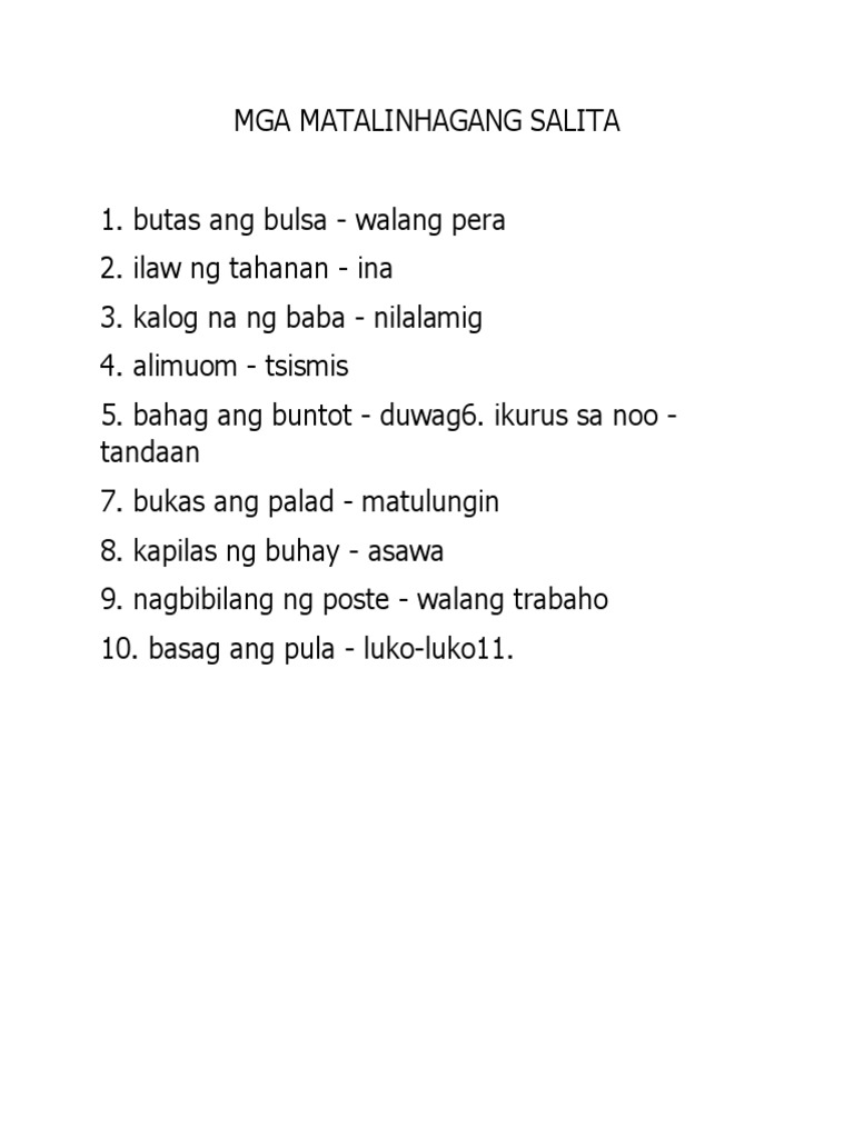 Mga Matalinhagang Salita | PDF